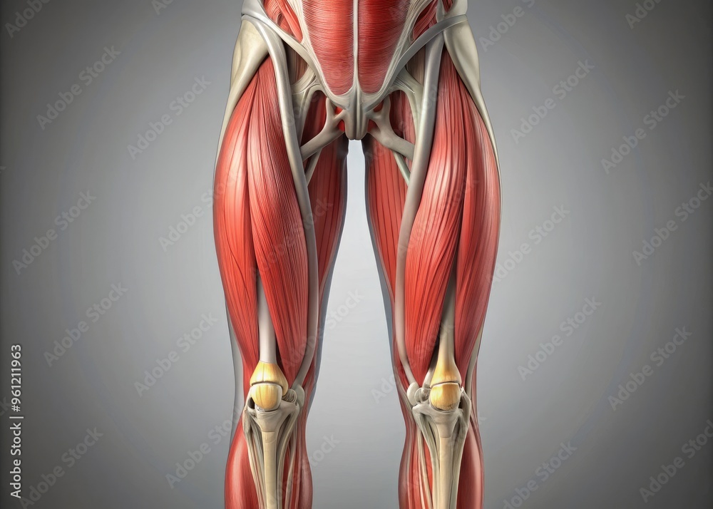 Isolated illustration of the human upper leg anatomy, showcasing ...