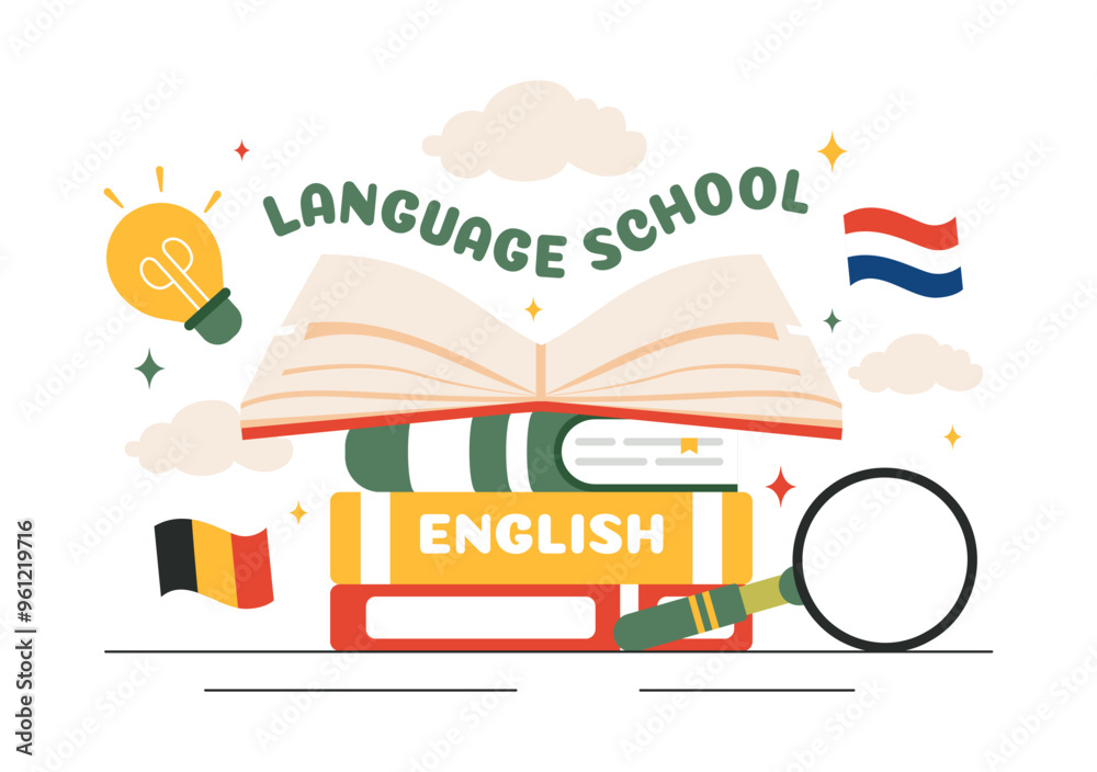Language School Vector Illustration of Online Learning, Courses ...