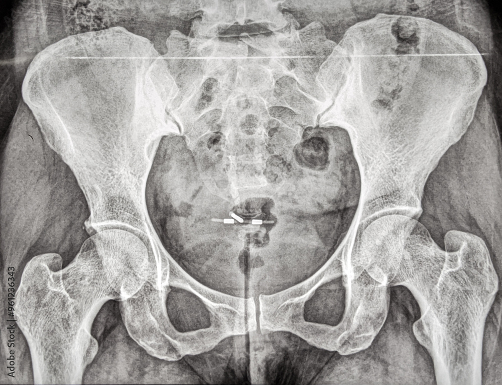 X ray pelvis shows Intra Uterine Contraceptive device, IUCD or Copper T ...
