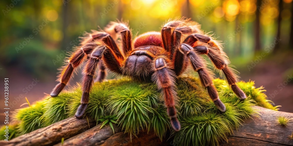 Vibrant burgundy tarantula, Theraphosa goliath, perches on a moss ...