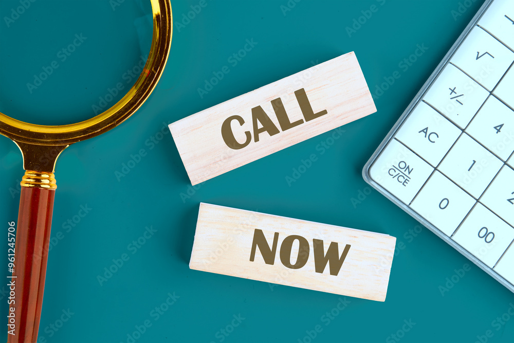 Conceptual call now symbol. Copy space. Call now message written it is ...