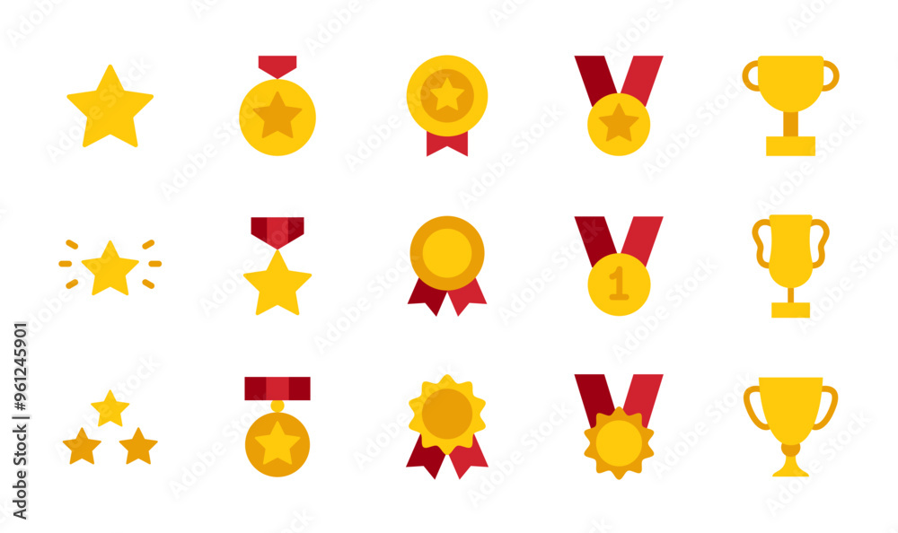 Medal icon collection. Duotone color. Set of awards, trophies, cups ...