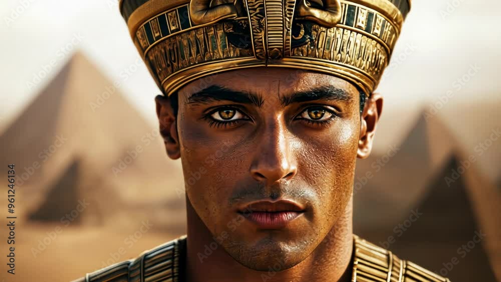 A person dressed as an ancient Egyptian pharaoh stands before the ...