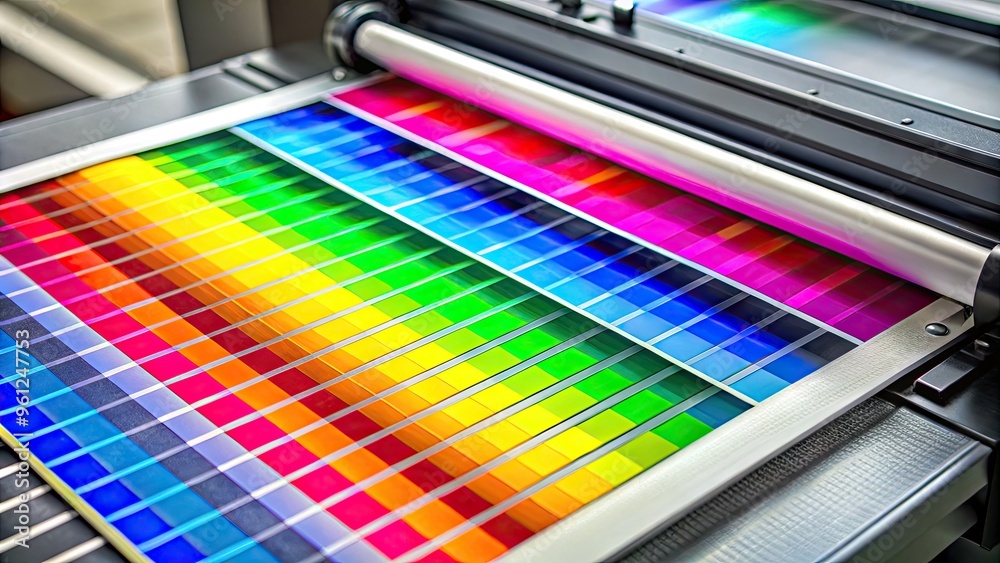 Vibrant rainbow hues fill a standard printer test page featuring ...