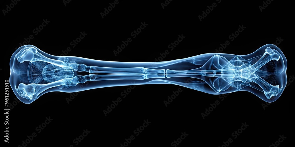 X-ray image of human femur bone, showcasing its proximal and distal ...