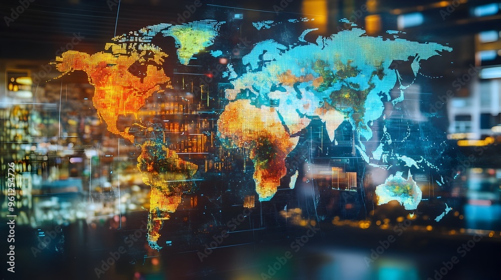 Holographic Climate World Map Showcasing Global Environmental Data and ...