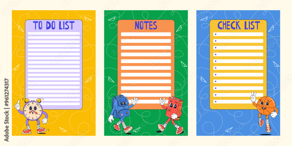 Back to school, education theme. Set blanks of to do list, notes and ...