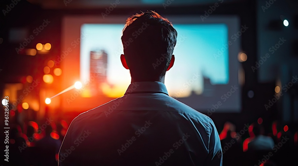 A startup pitch competition with a young entrepreneur presenting on ...