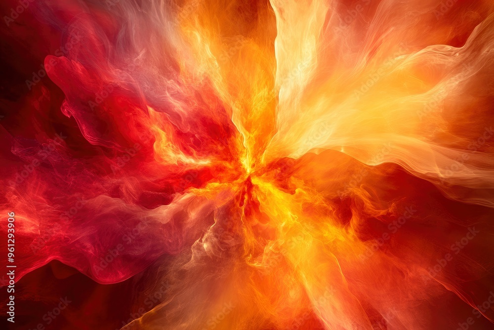 Dramatic fire and smoke effect glowing red and yellow colors exploding ...