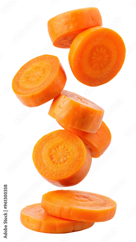 Falling Carrot slice isolated on white background, full depth of field ...