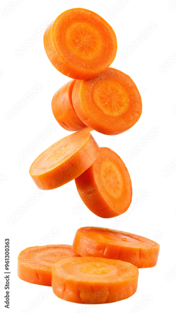 Falling Carrot slice isolated on white background, full depth of field ...