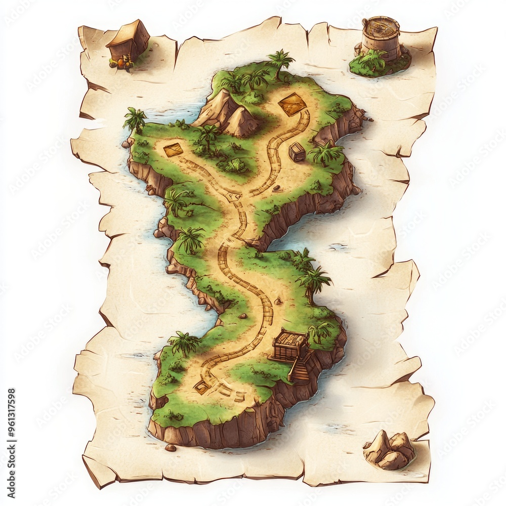 Treasure Hunt Map Illustration, a clear and straightforward design ...