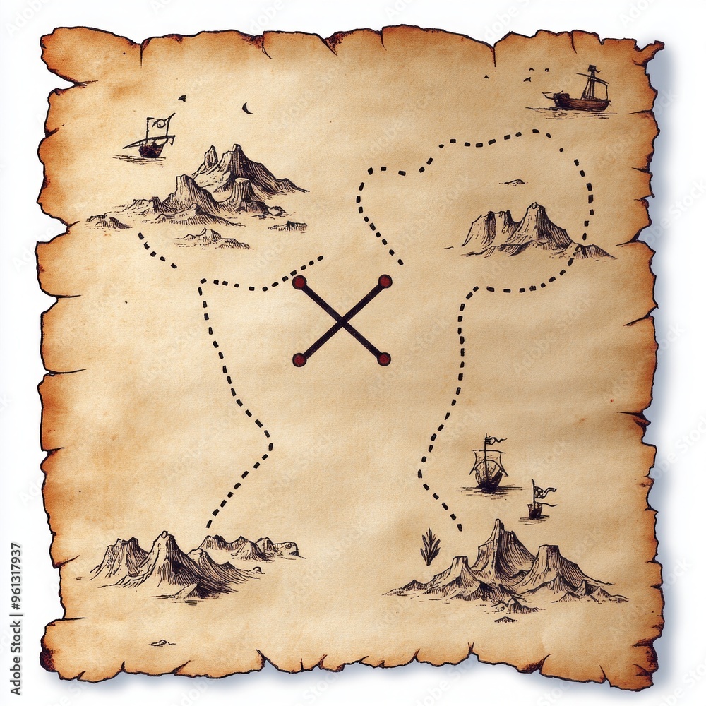 Treasure Hunt Map, a minimalist treasure map featuring dotted paths ...