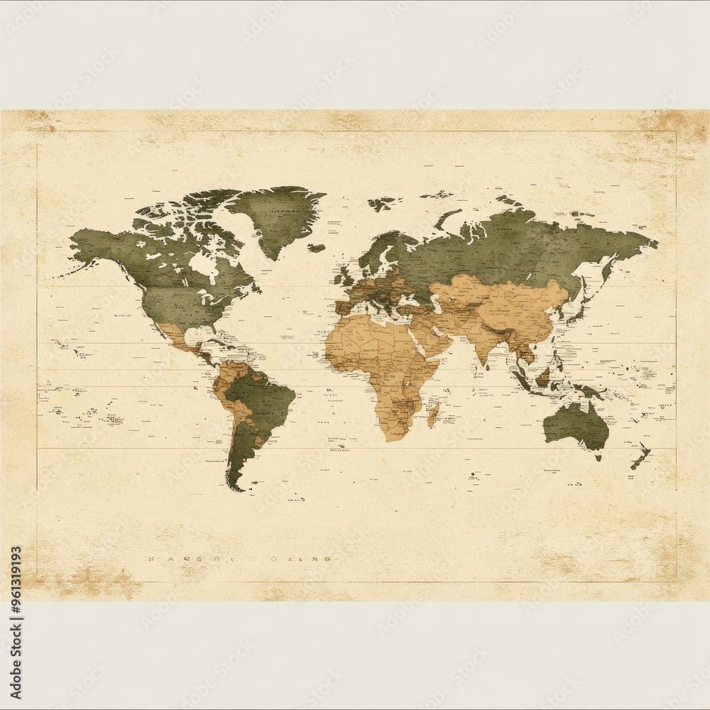 Vintage World Map Design, a charming and nostalgic representation of ...