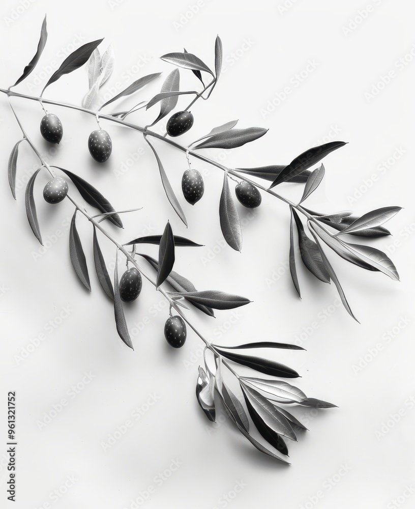 skinny olive branches running parrallel straight across the page from ...