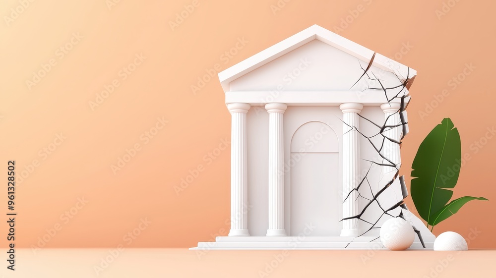 A modern representation of a broken column structure with greenery ...