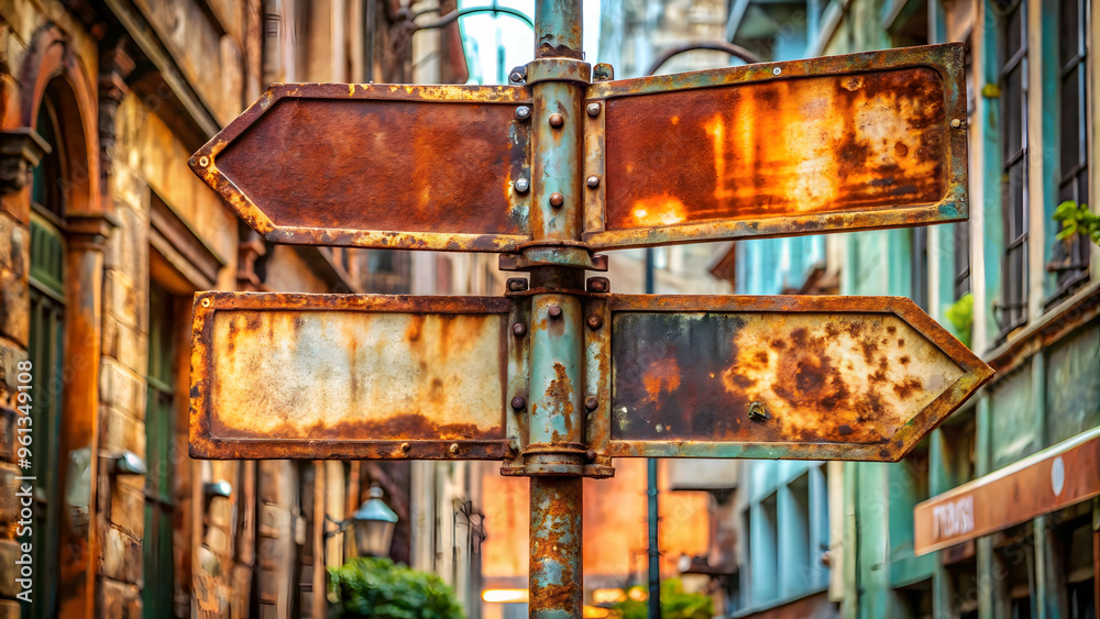 Rustic Signpost: A weathered and rusty signpost points in multiple ...