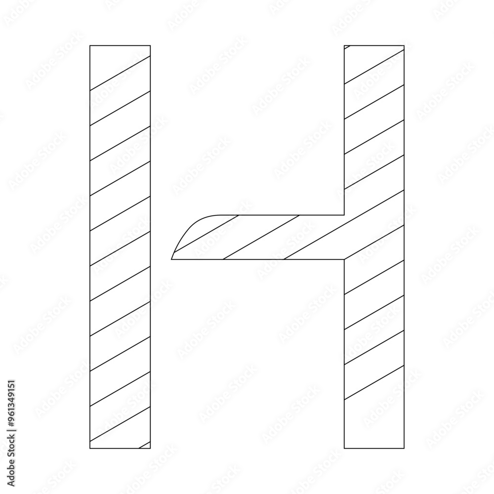 The letter H filled with diagonal stripes that run from the top left to ...