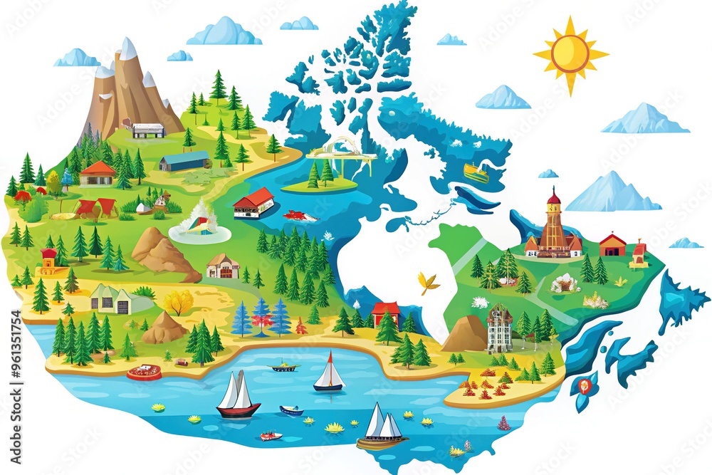 Vibrant vector illustration of Canada's geographical map showcasing ...