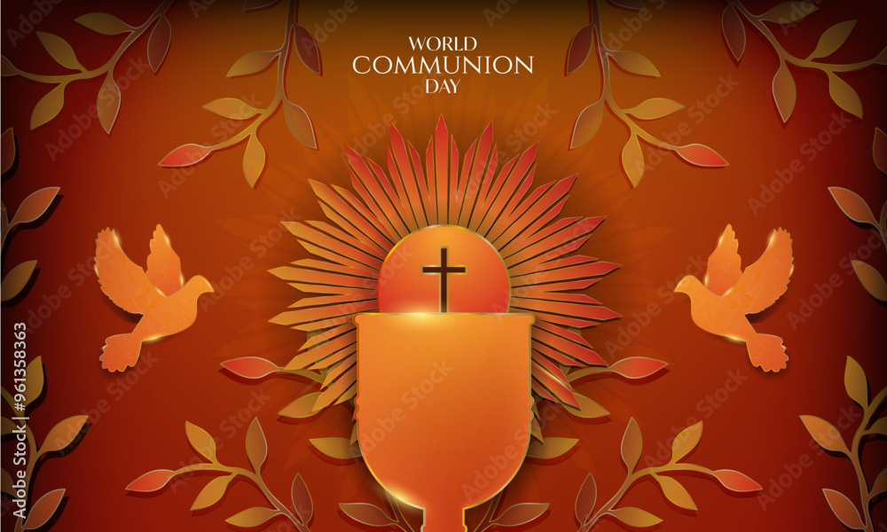 Decorative World Communion Day Greeting Card with christian design ...