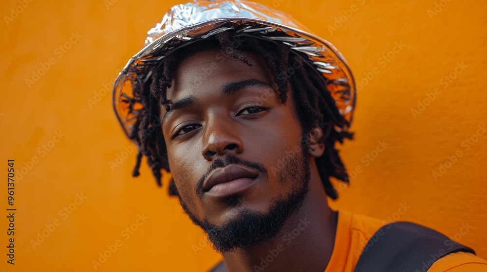 paranoid man wearing tin foil hat in shock - conspiracy theory Stock ...