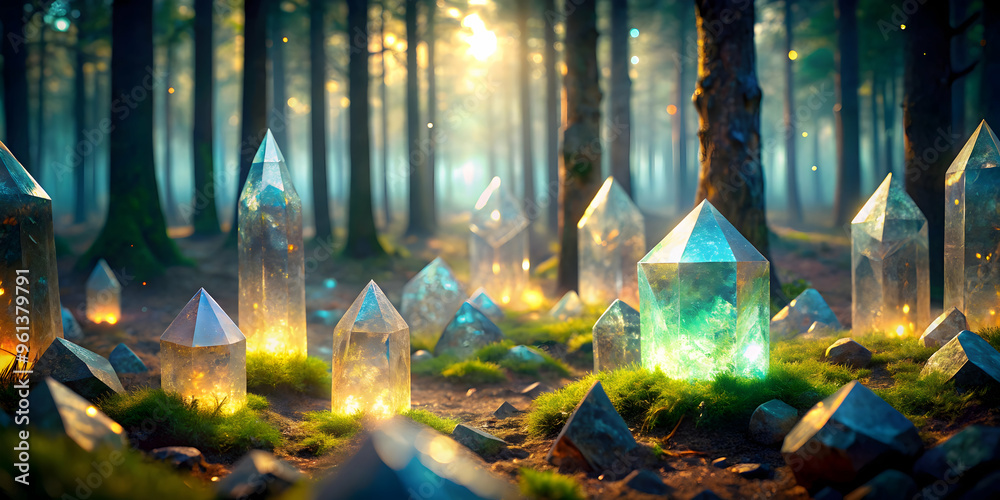 Crystal Sanctuary: Dawn's ethereal light illuminates a circle of ...