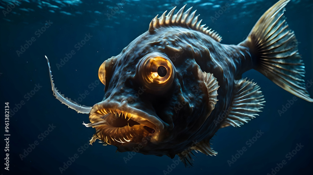 Spiny Sea Devil: A close-up portrait of a spiny sea devil, its menacing ...