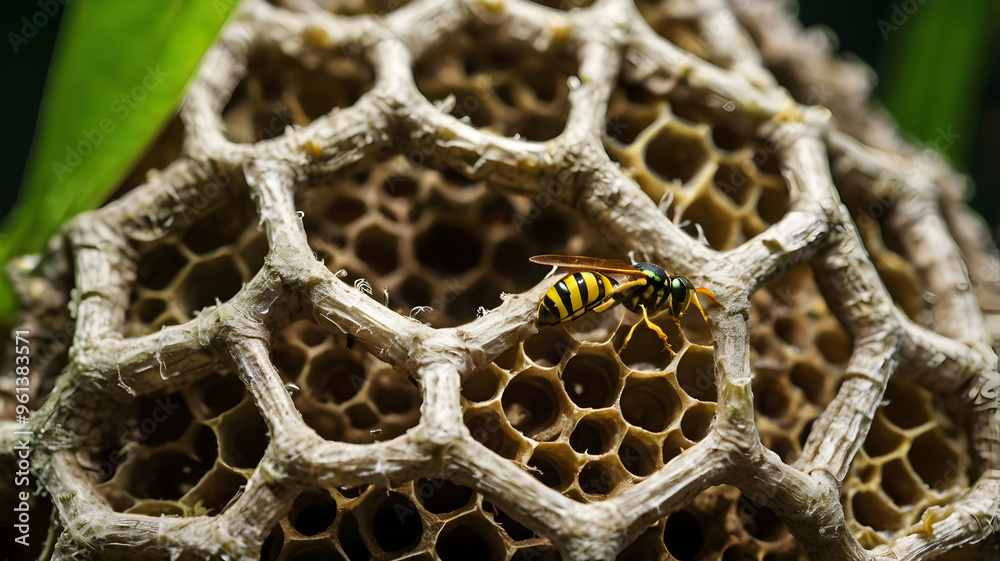 Wasp Nest Macro: A close-up, high-resolution shot of a paper wasp ...