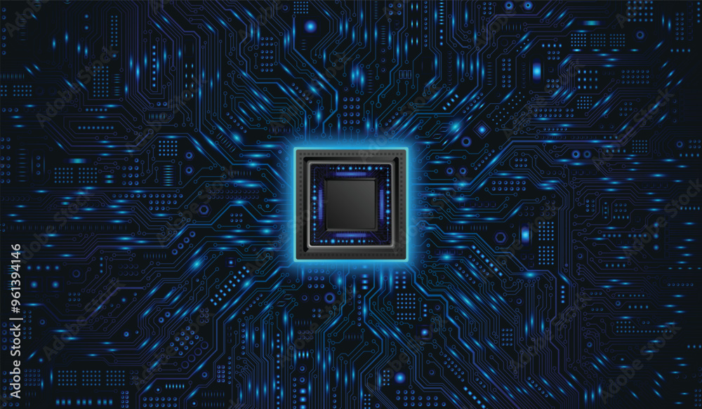 CPU Chip on Motherboard. Central Computer Processors CPU concept. Quantum computer large data ...