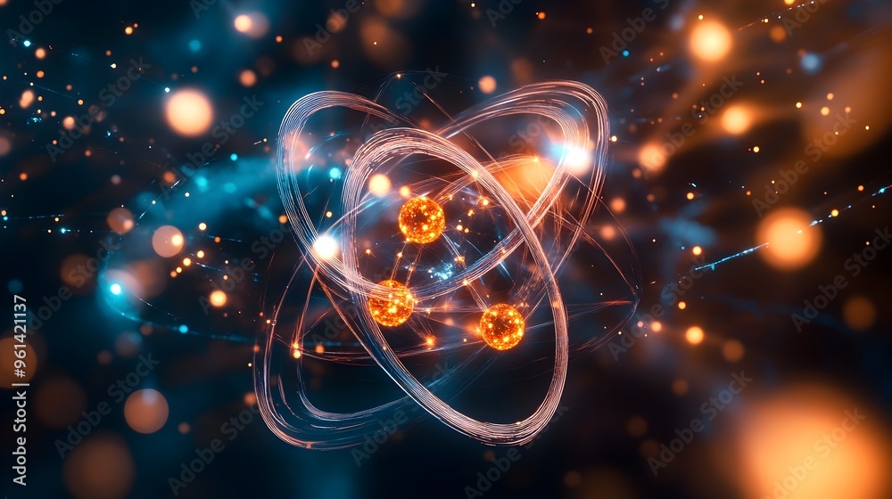 Futuristic holographic display showcasing a visualization of atomic ...