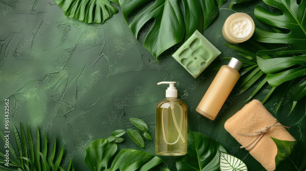 A close-up of eco-friendly travel products such as biodegradable ...