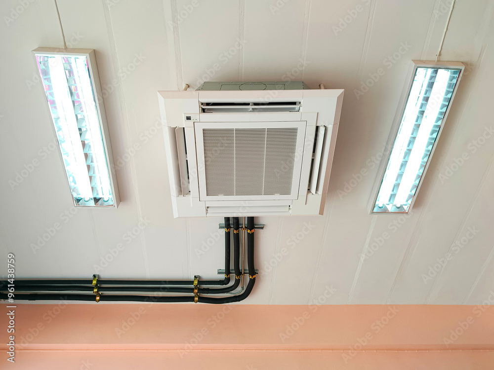 Overhead ceiling air conditioner in white color with black air ...