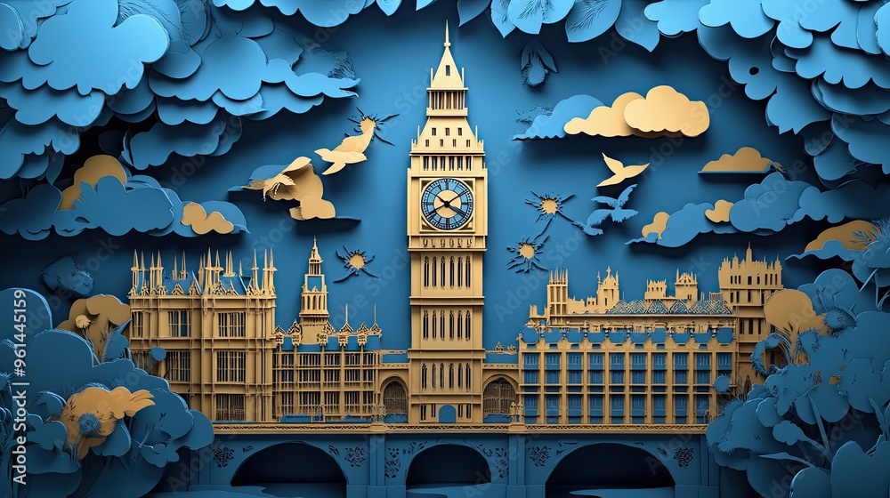 3. A 3D paper cut art of Big Ben in London, with intricate clock ...