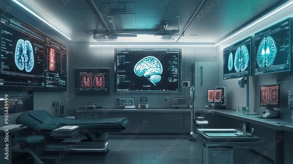 High-Tech Operating Room with Digital Brain Scan Display at High ...