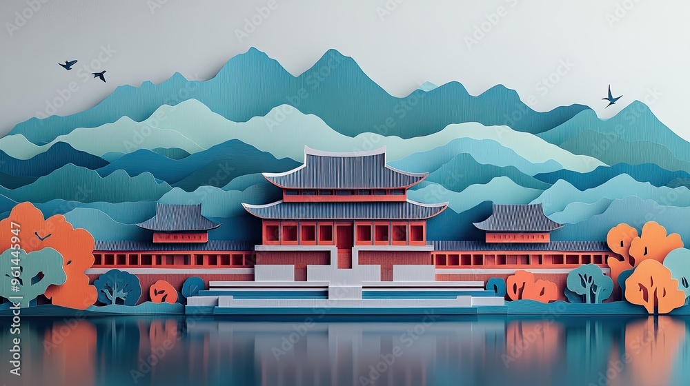 25. A 3D paper cut art of the Gyeongbokgung Palace in Seoul, with its ...