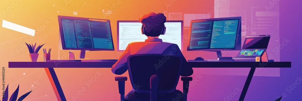 Photo & Art Print A cartoon illustration depicting an IT specialist ...