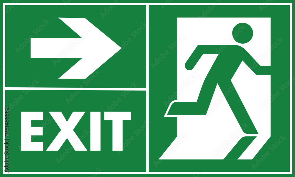 Emergency exit sign. Man running out fire exit. Running man and exit ...