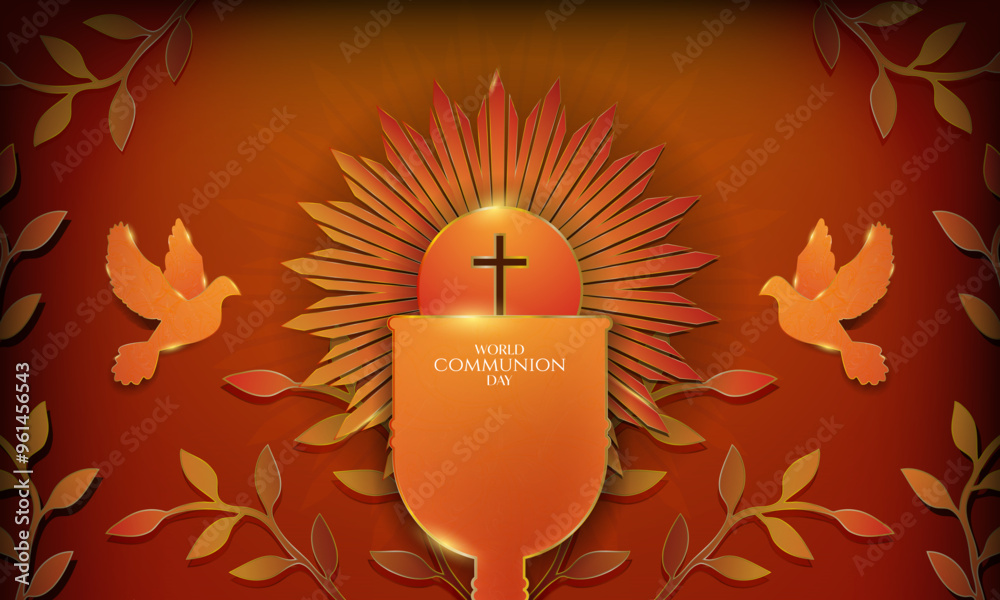 Aesthetic Red and Gold Metal Design World Communion Day Greeting Banner ...