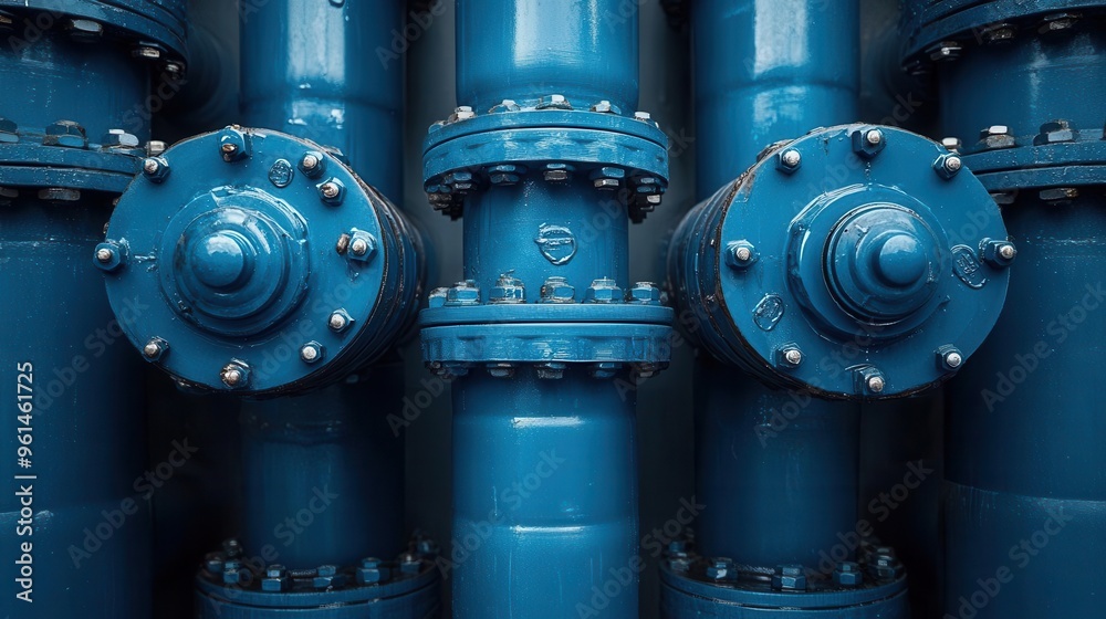 intricate maze of blue pvc pipes valves and connections in an ...