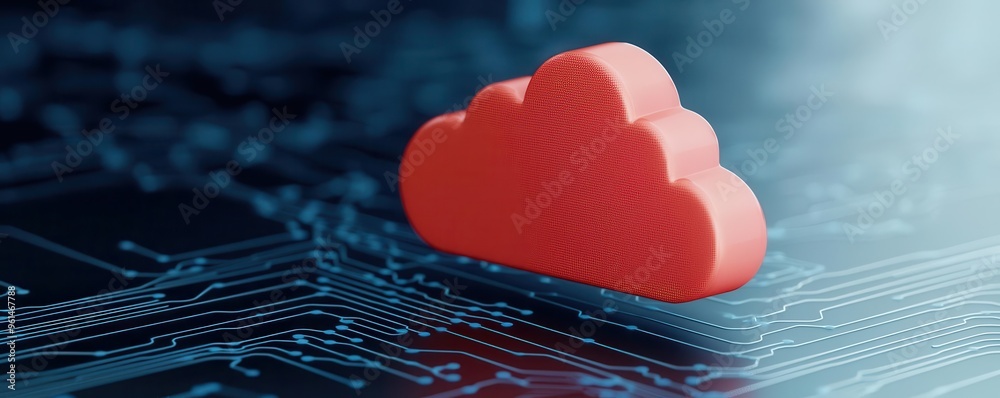 A cloud network diagram on a digital screen, showing encrypted data ...