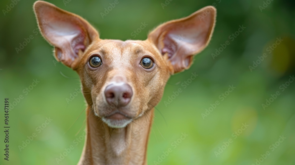 A tight shot of a dog's expressive face, surrounded by a softly blurred ...