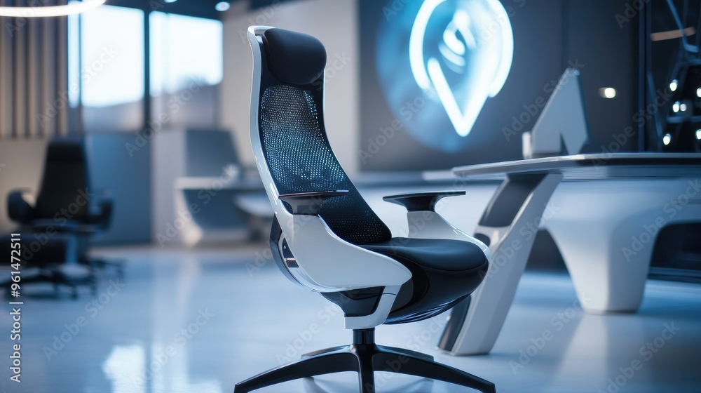 A sleek, modern office chair with built-in touch controls on the ...