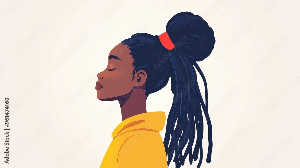 A vibrant cartoon illustration of an African American woman with long ...