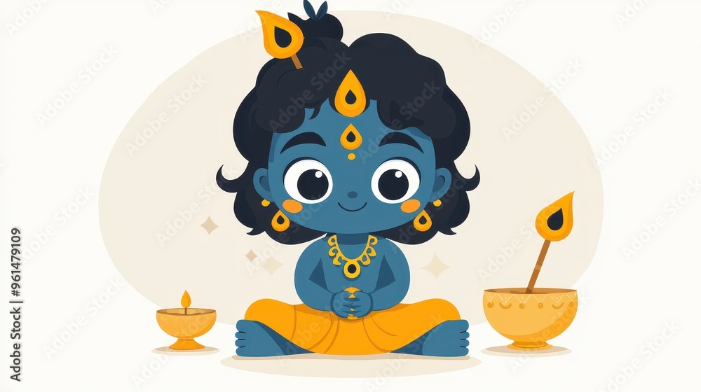 Cute Cartoon Illustration of Krishna Hindu God Stock Illustration ...