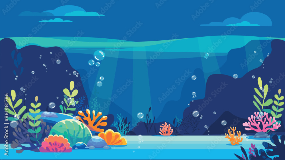 Underwater cartoon background Night Undersea with corals and seaweed ...