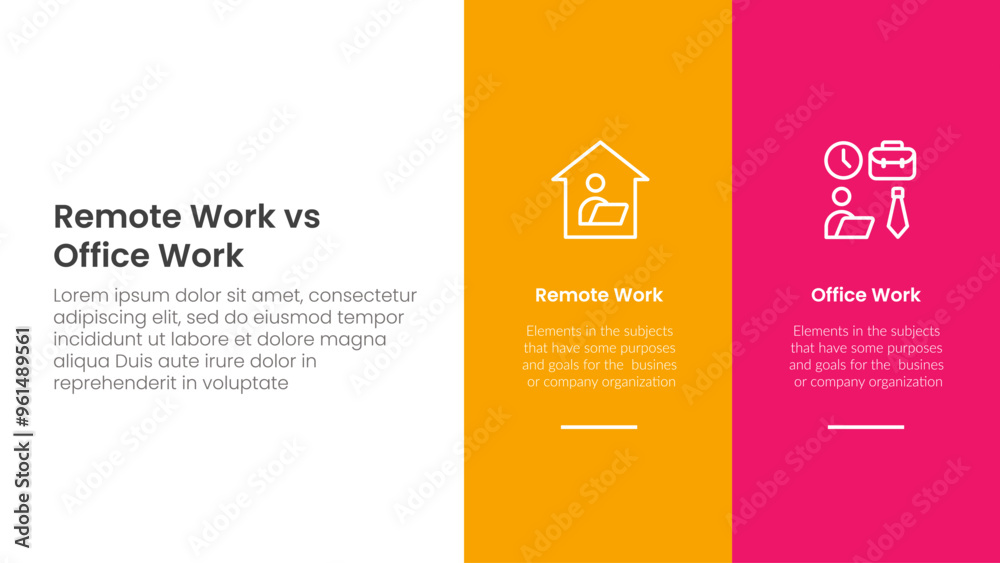 remote work vs office work comparison concept for infographic template ...