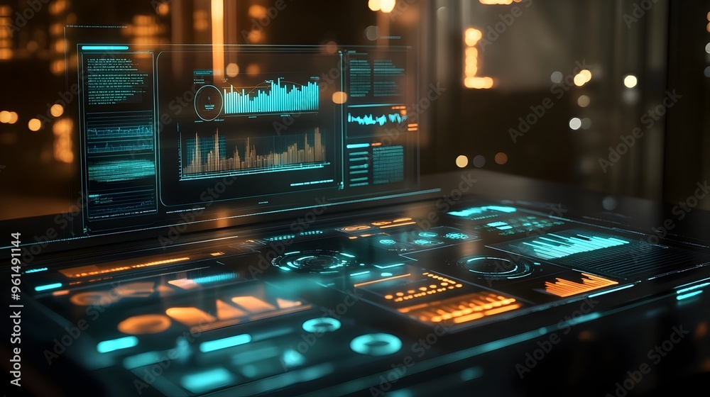 Futuristic digital portfolio management interface showcasing a dynamic ...