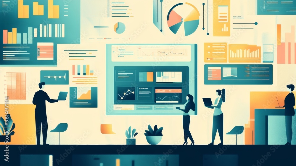 A team of professionals analyzing data visualizations to assess ...