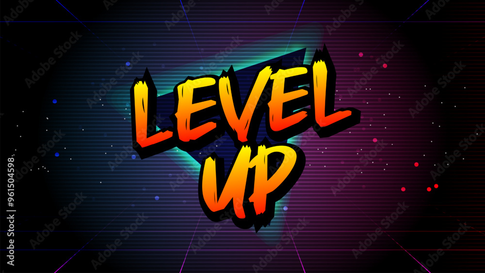 LEVEL UP !! text on pink blue background.pixel art .8 bit game.retro ...