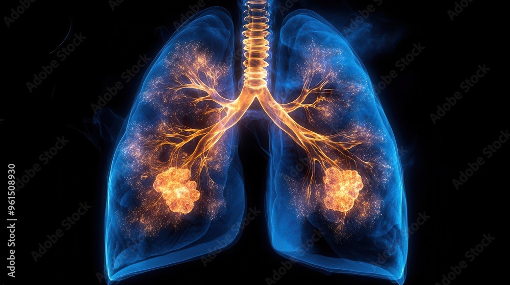 detailed xray image of human lungs with highlighted areas of ...